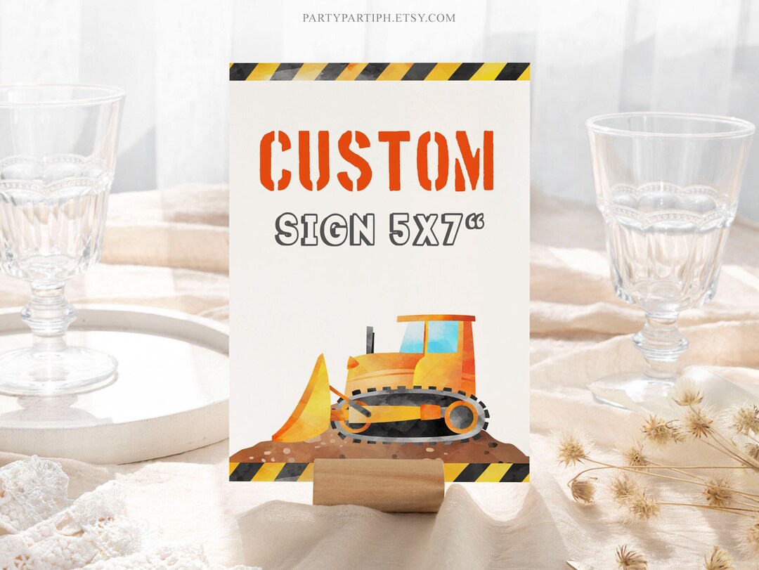 Editable Construction Birthday Party Custom Table Signs Template ...