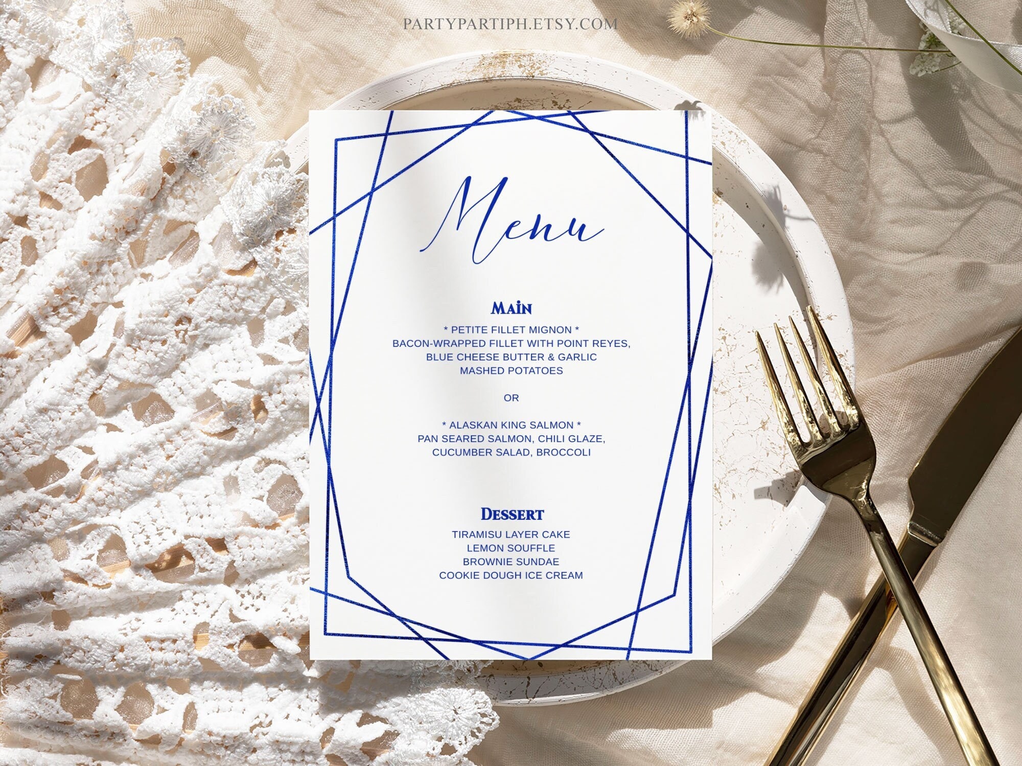 Editable Royal Blue Frame Wedding Menu Card Template Instant Download ...