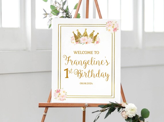 Editable Gold Crown Birthday Welcome Sign Poster Princess - Etsy