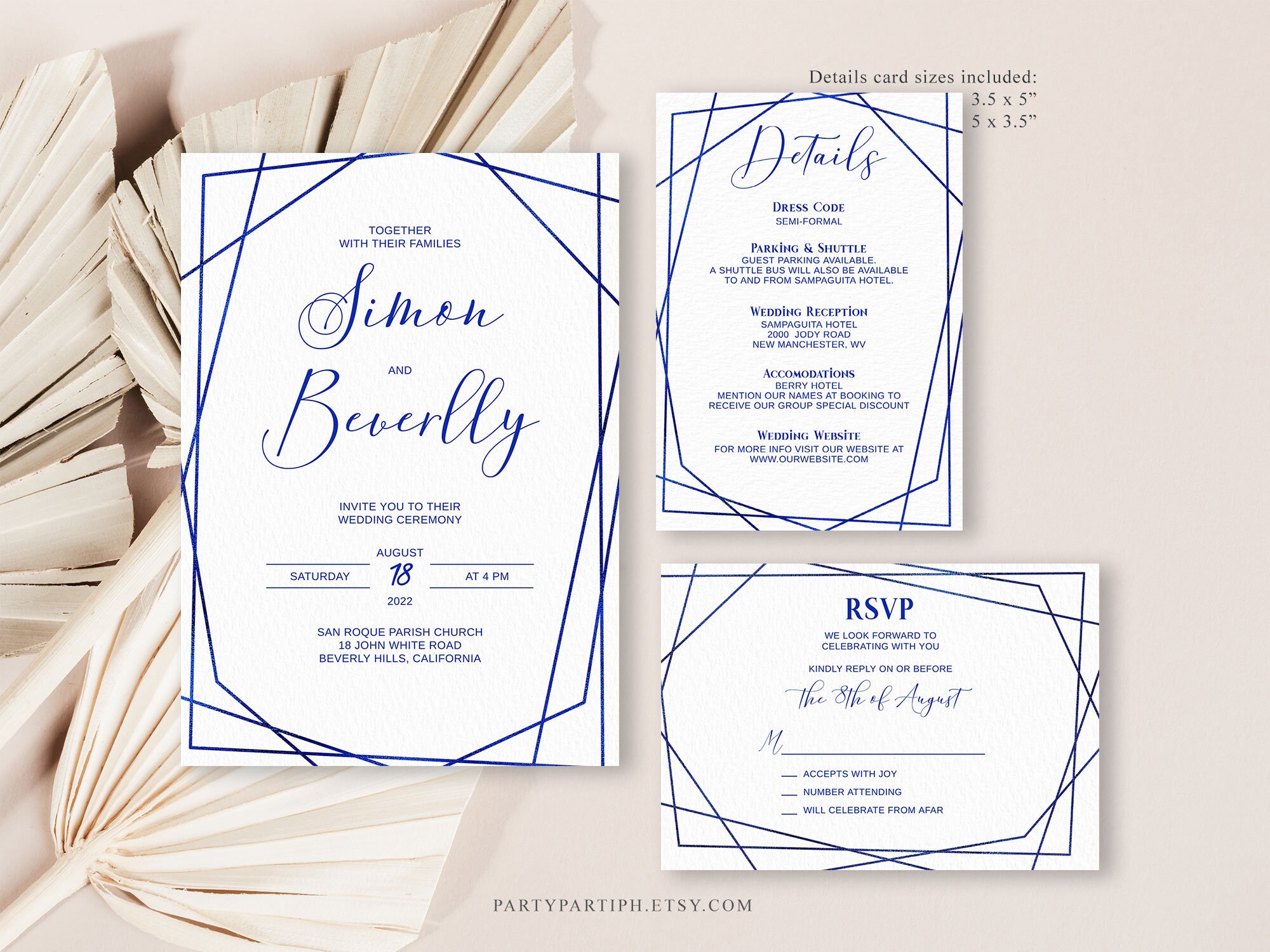 Editable Royal Blue Wedding Invitation Set Template INSTANT Download ...