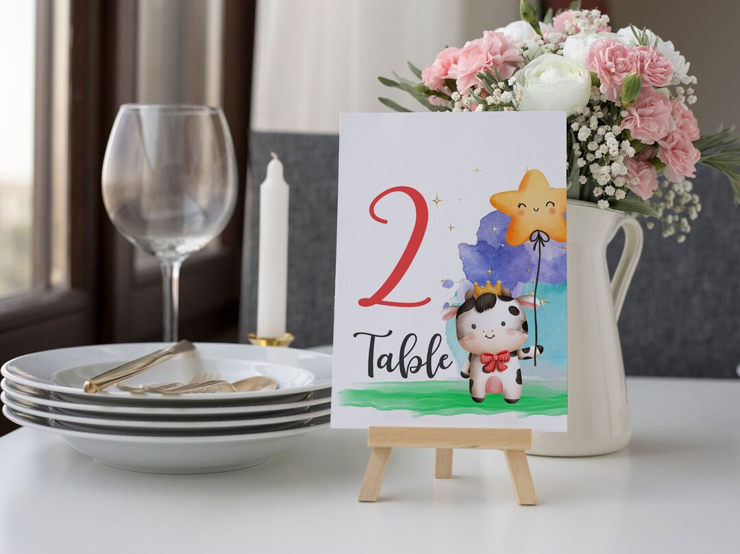 EDITABLE Cow Baby Shower Table Numbers Template Boy Cow Farm Animal ...