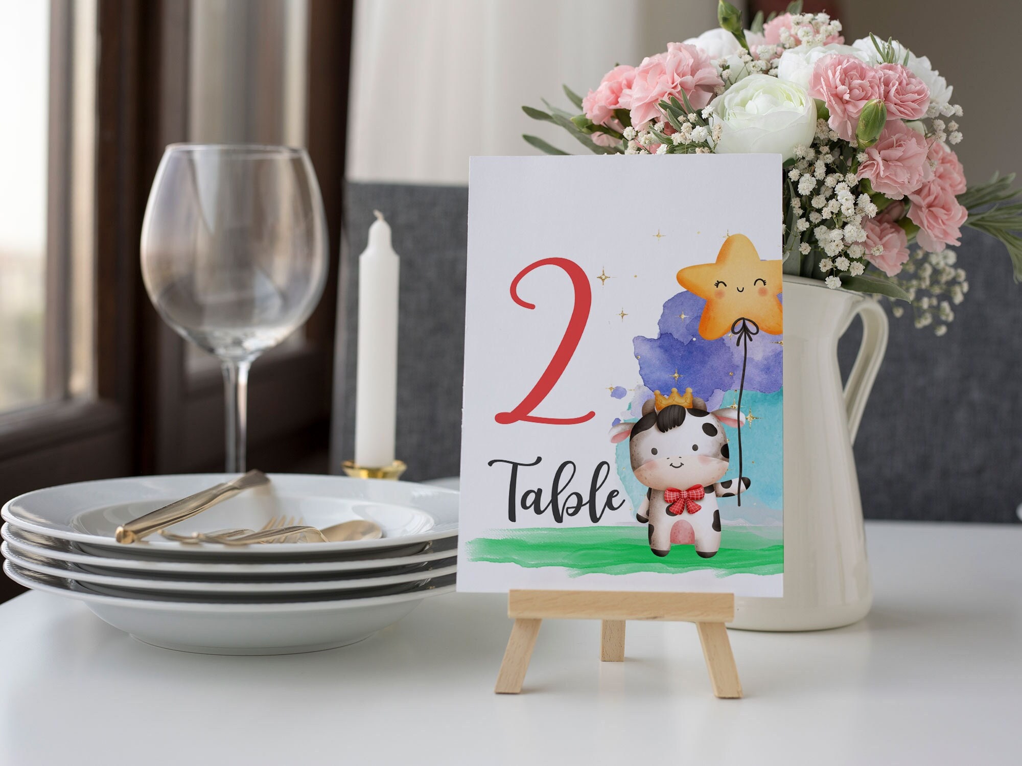 EDITABLE Cow Baby Shower Table Numbers Template Boy Cow Farm Animal ...