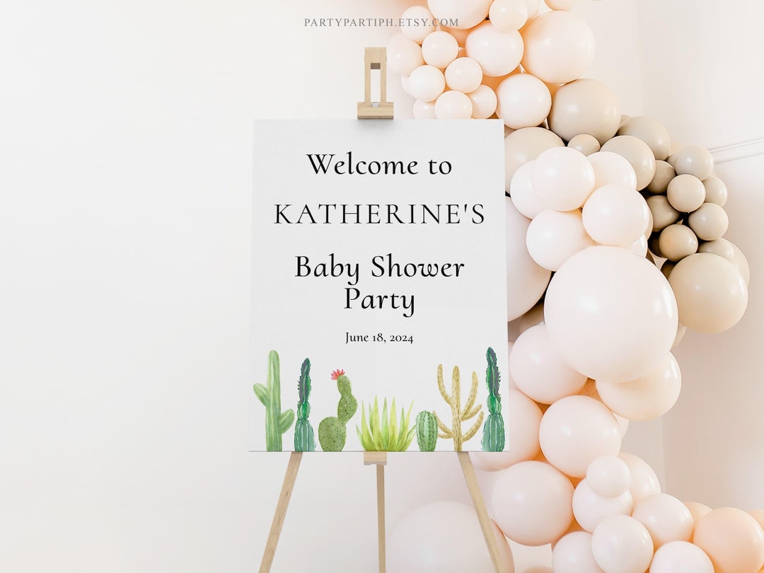 Editable Cactus Baby Shower Welcome Sign Templates Desert Cactus Poster ...
