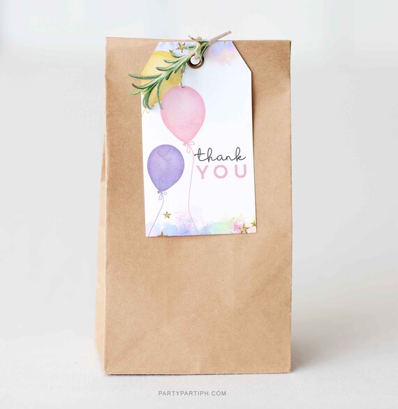 Editable Balloon Favor Tags Girl, Birthday Gift Tags, Thank You Tags ...