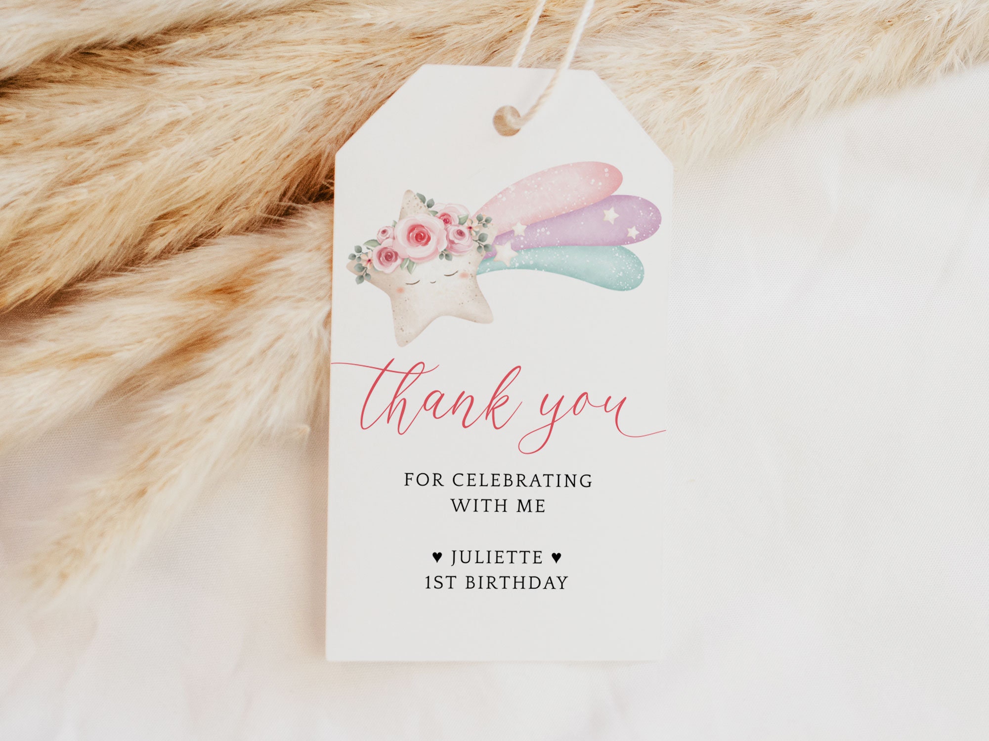 Editable Twinkle Twinkle Little Star Gift Tags Star and Flowers Thank ...