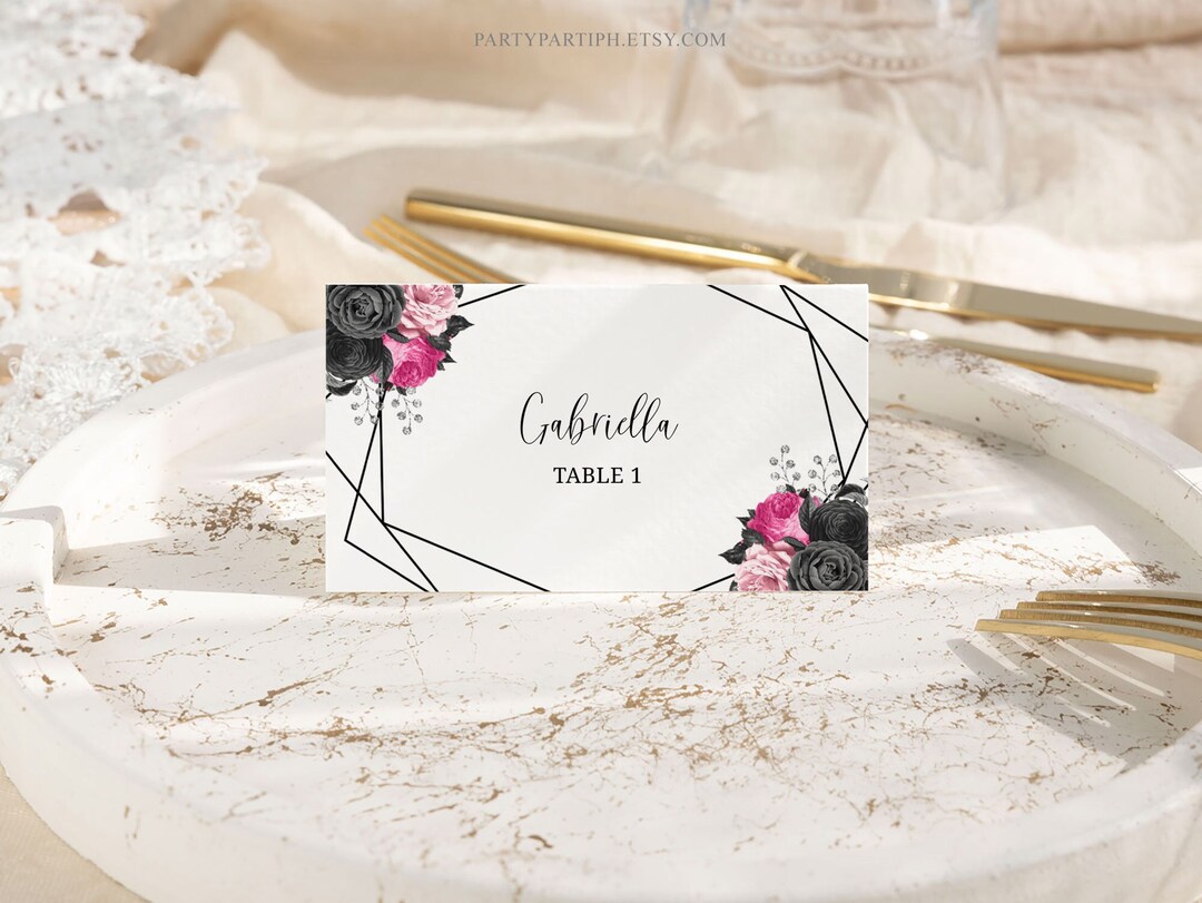 EDITABLE Hot Pink and Black Place Cards Template Instant Download Table ...