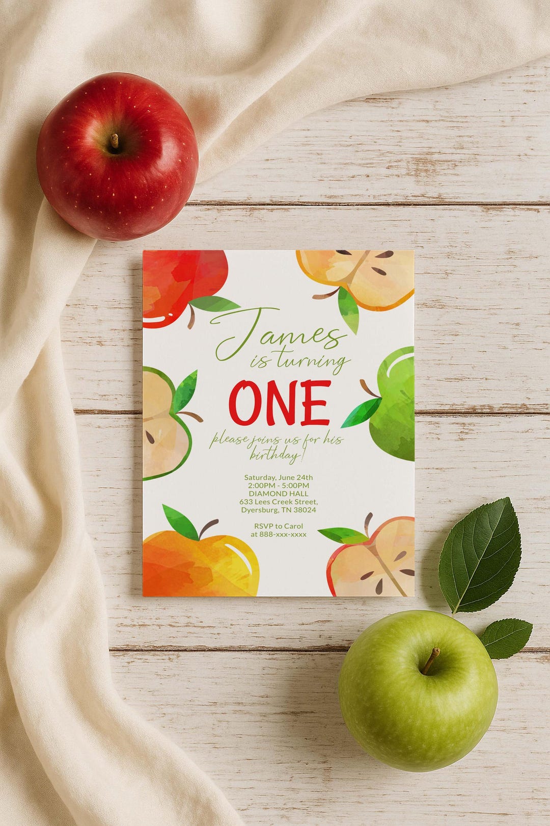 Apple Birthday Invitation: 5x7" (jettemplate, Instant Download) - 0013 ...