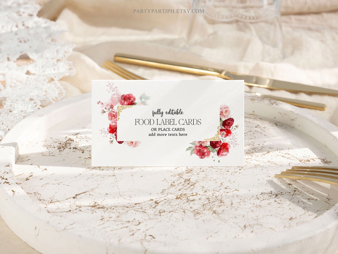 EDITABLE Red Rose Place Cards Template Instant Download Table Name ...