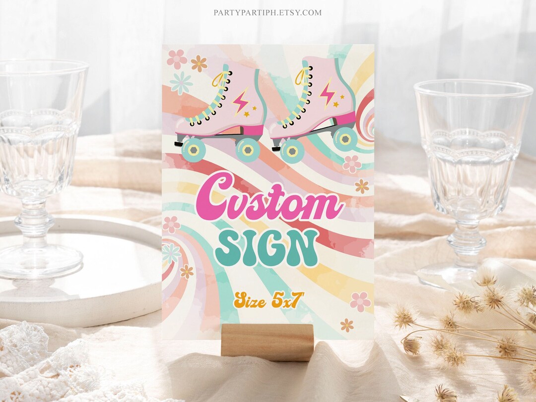 Editable Retro Roller Skates Birthday Party Custom Table Signs Template ...