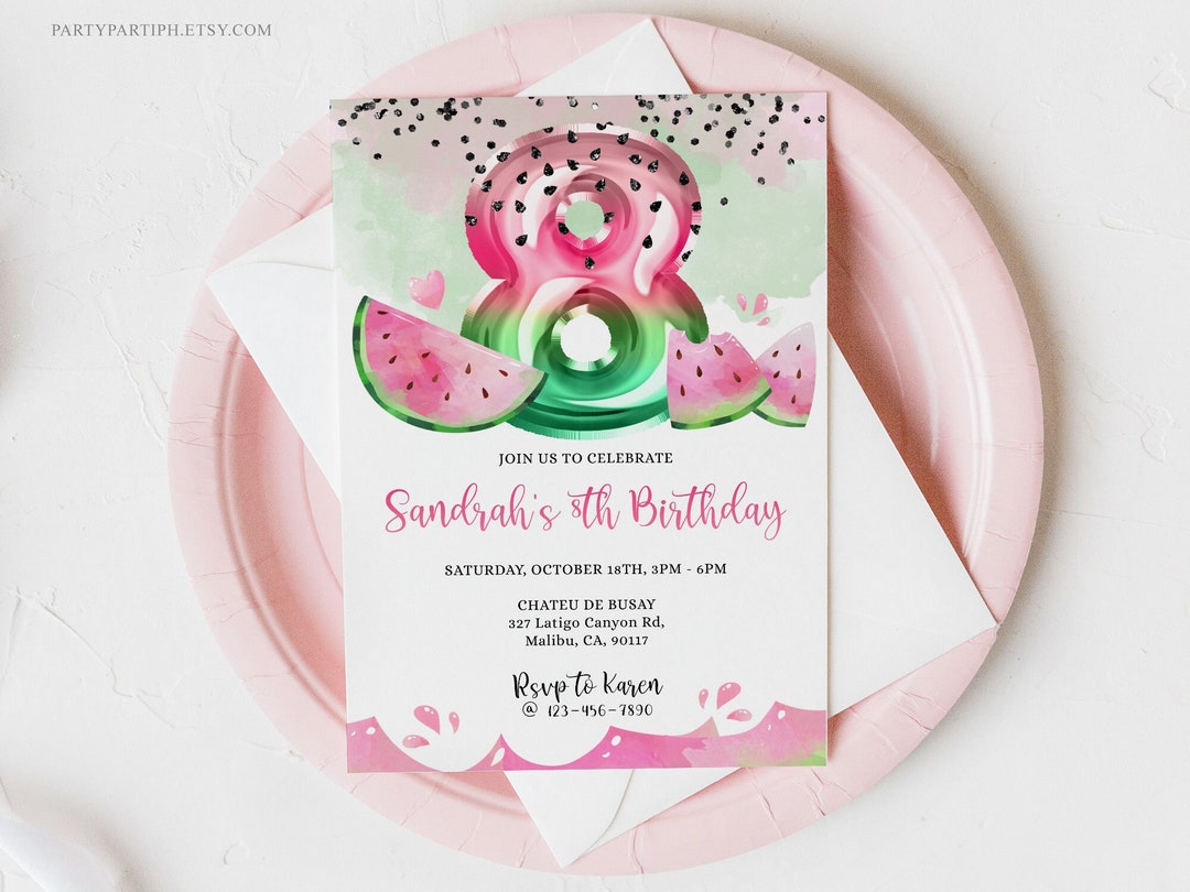 Editable Sweet Watermelon Birthday Invitation, Pink Watermelon Birthday ...