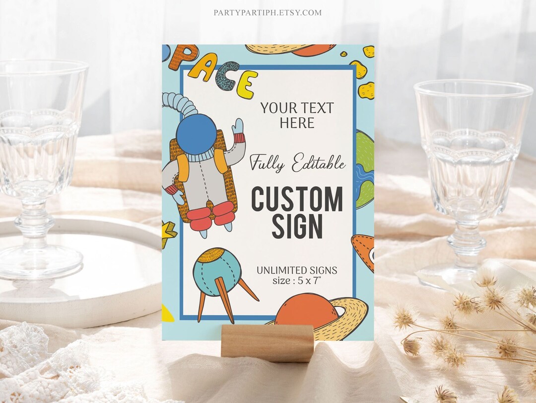 Editable Astronaut Space Custom Table Sign Template Outer Space Table ...