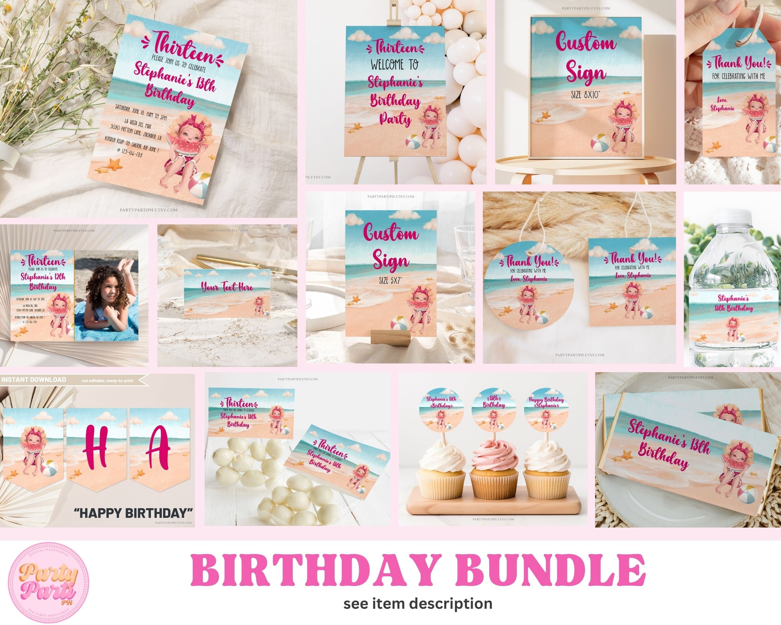 Editable Beach Birthday Party Custom Table Signs Template Instant ...