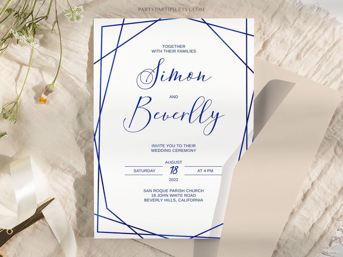 Editable Royal Blue Wedding Invitation Set Template INSTANT Download ...