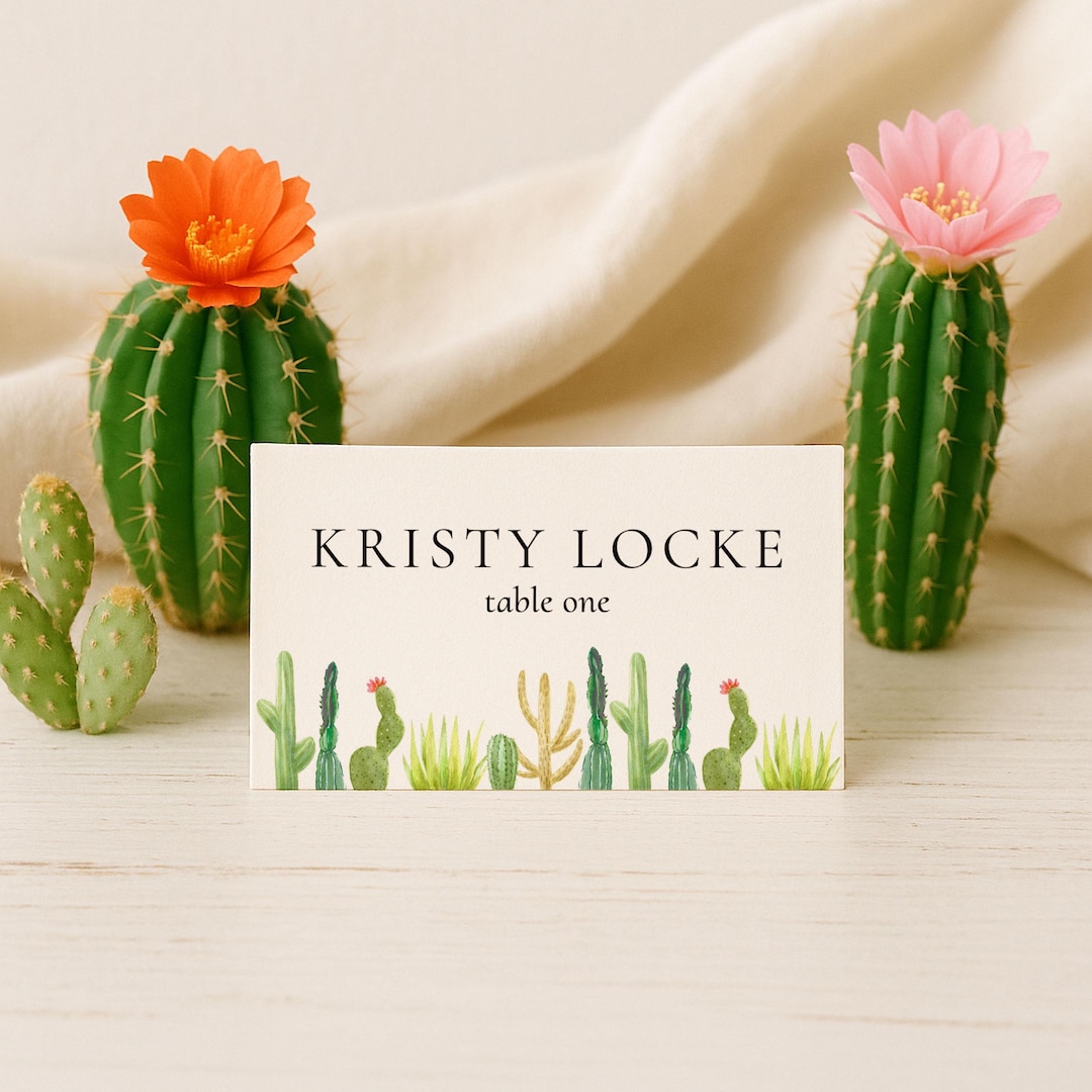 Desert Cactus Place Card Template, Boho Southwest Wedding Name Card ...
