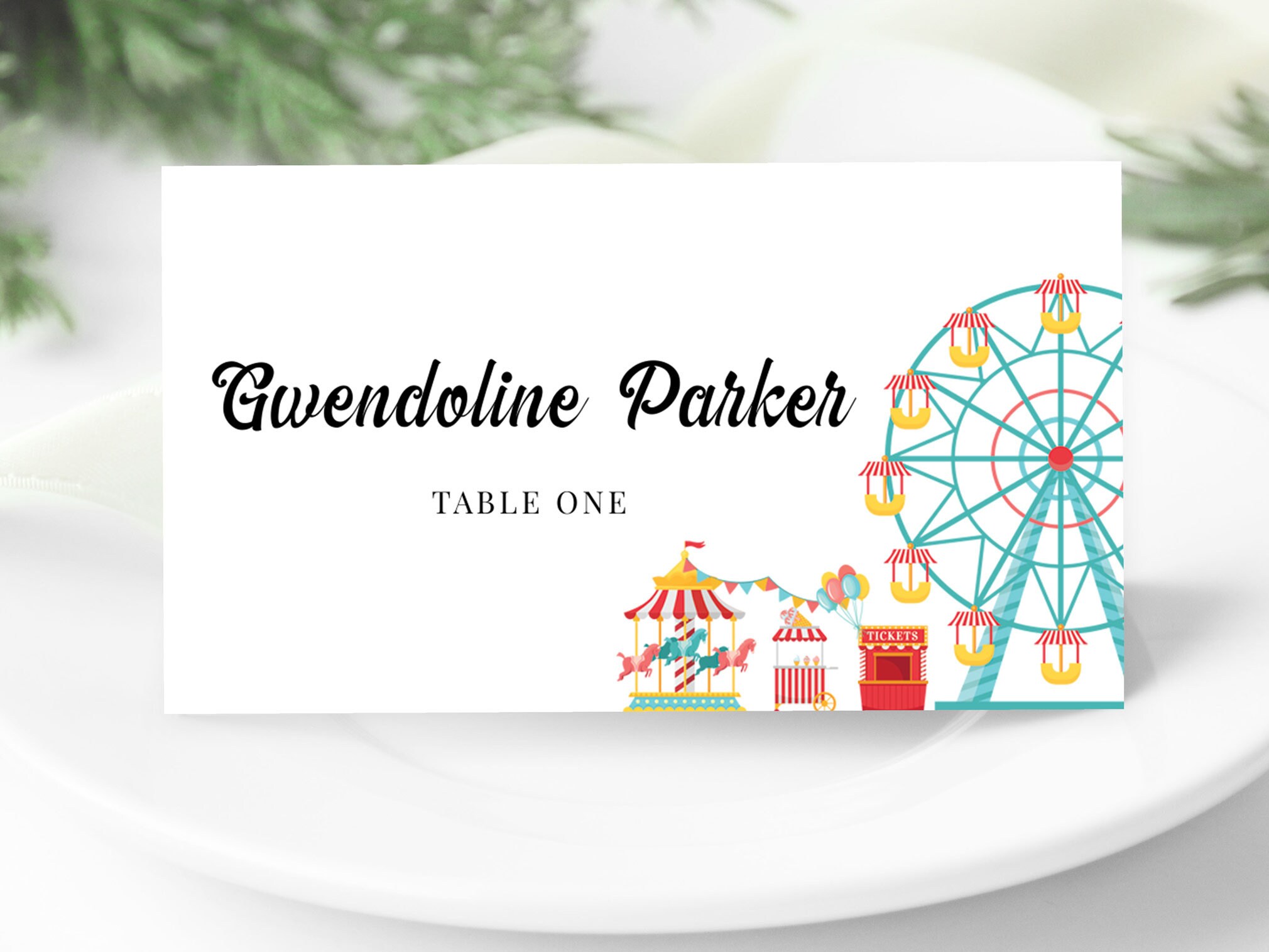 EDITABLE Carnival Birthday Place Cards Template Instant Download Table ...