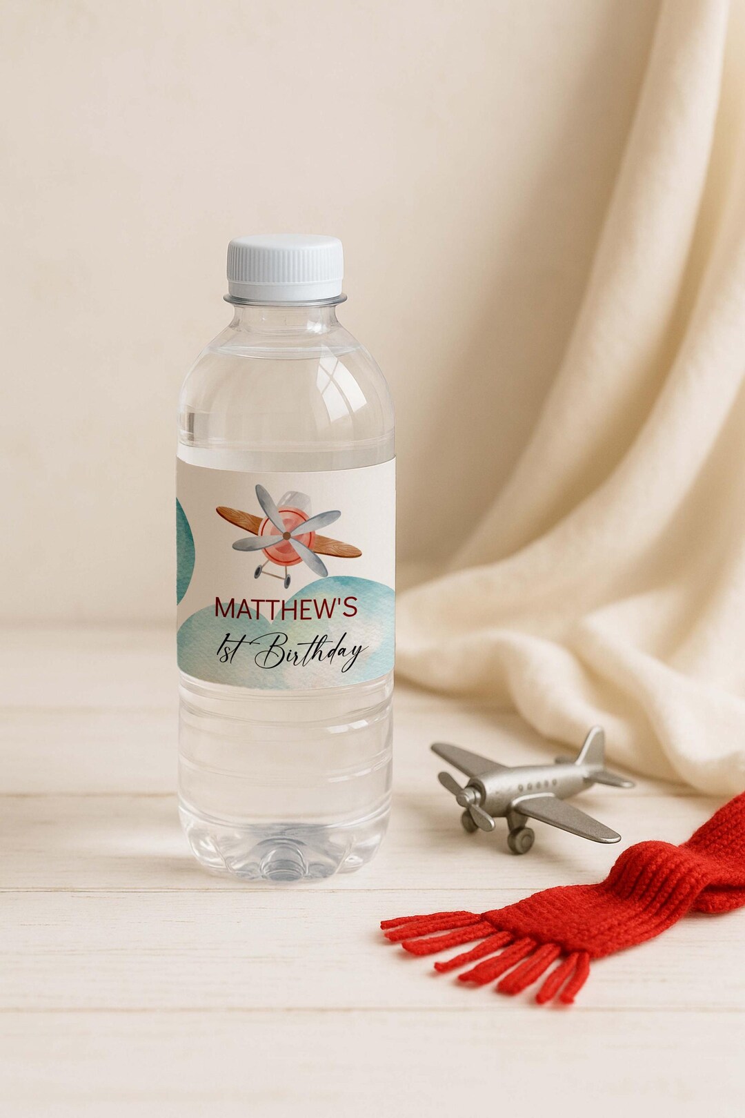 Vintage Airplane Water Bottle Label Template, Time Flies Birthday Party ...
