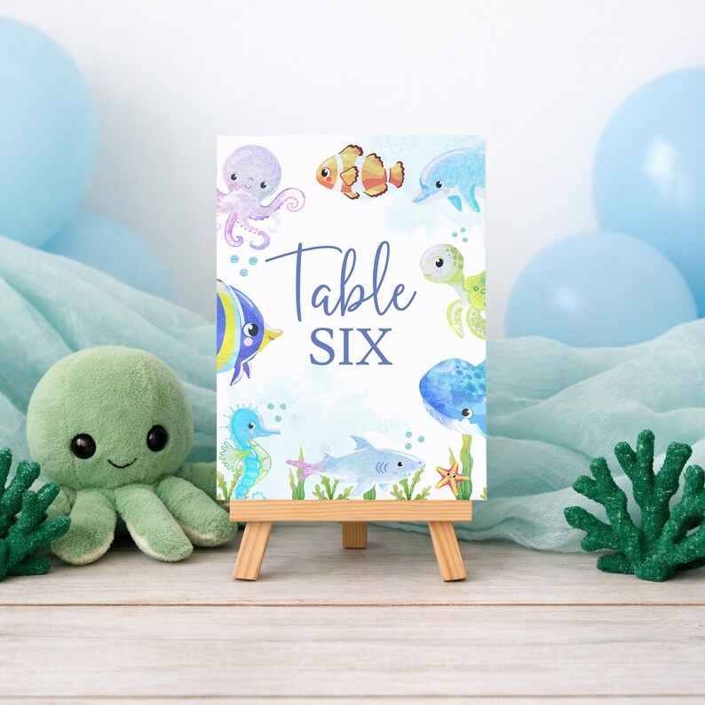 Under the Sea Table Number Template Editable, Ocean Party Table Numbers ...