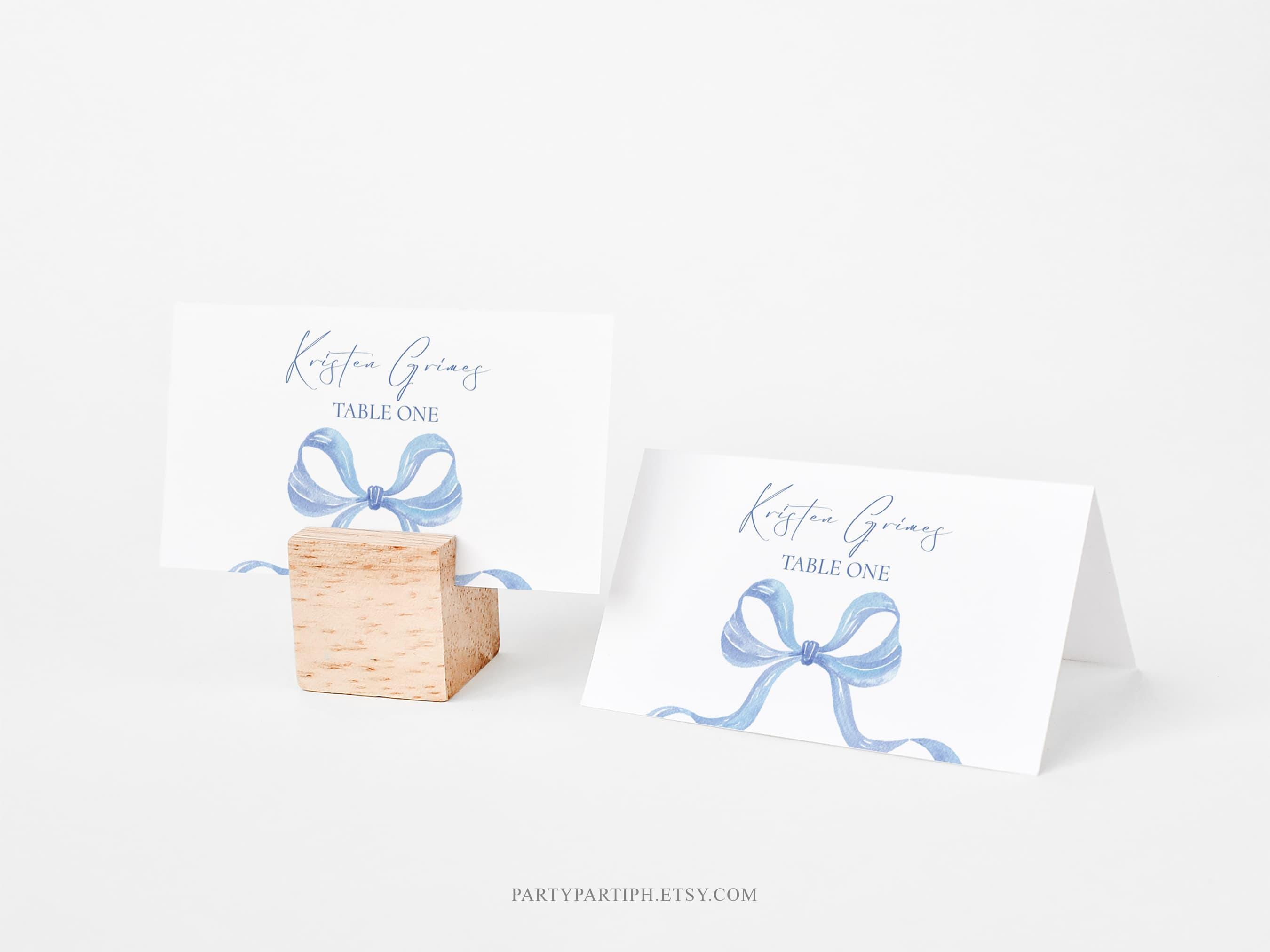 Editable Blue Bow Place Cards Template Cute Girl Bow Table Name Table ...