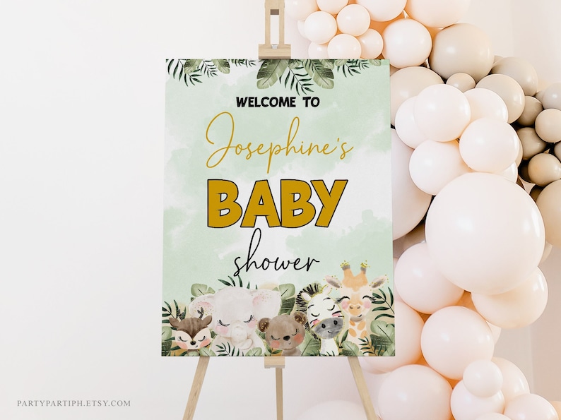 Editable Safari Baby Shower Welcome Sign Template Gender Neutral Jungle ...