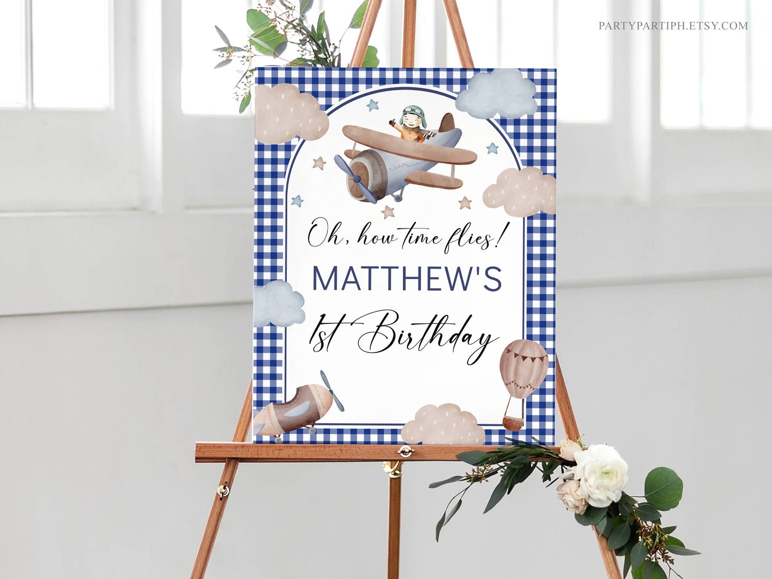 Editable Airplane Birthday Welcome Sign Template Instant Download Blue ...