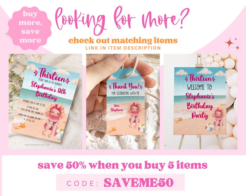 Editable Beach Birthday Party Custom Table Signs Template Instant ...