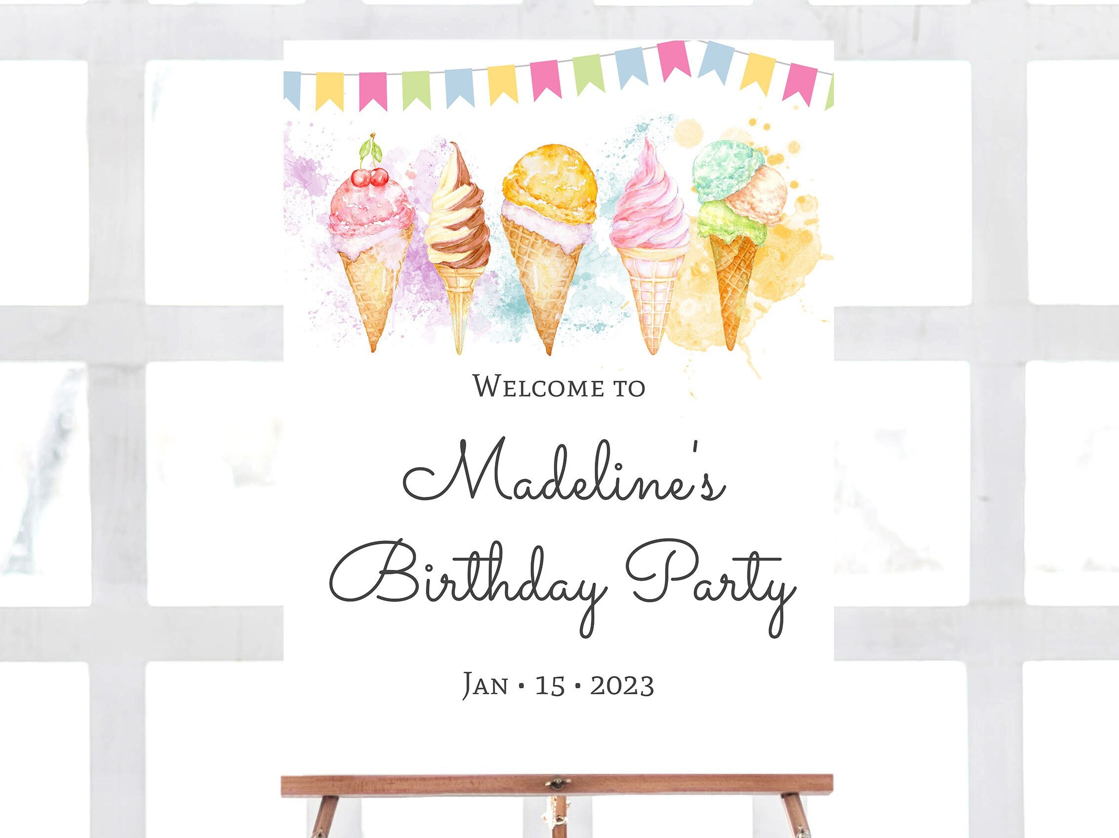 EDITABLE Ice Cream Birthday Welcome Sign Pastel First - Etsy