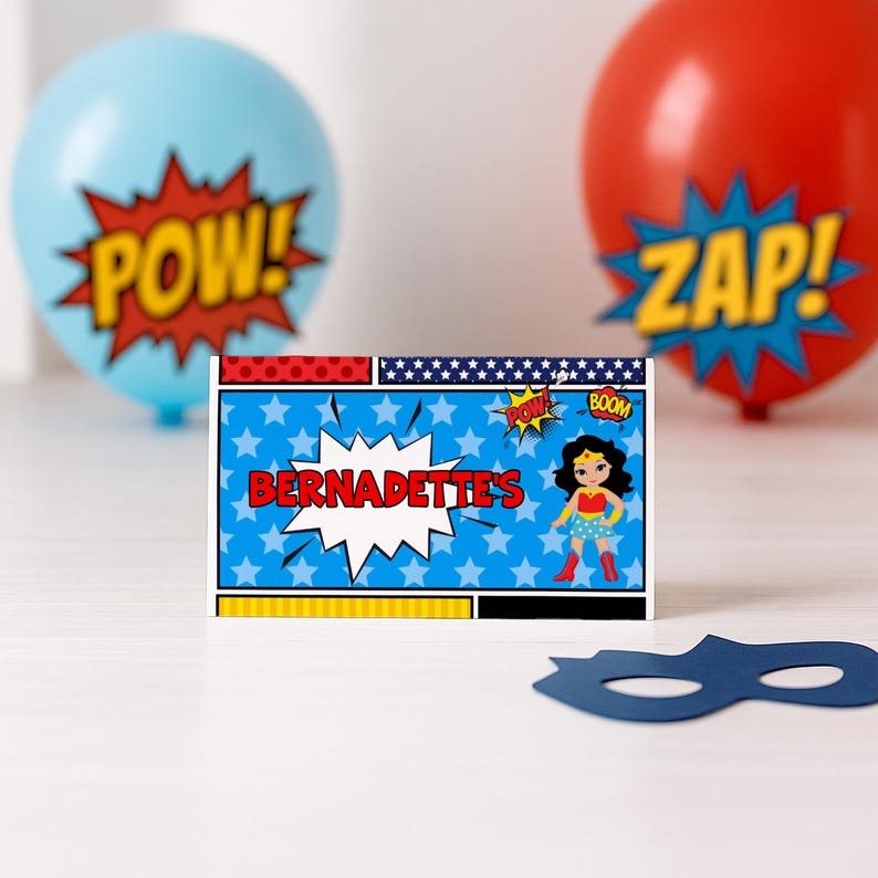 Superhero Place Cards: Comic Party Name Tags, 3.5x2" Printable - 0048 ...