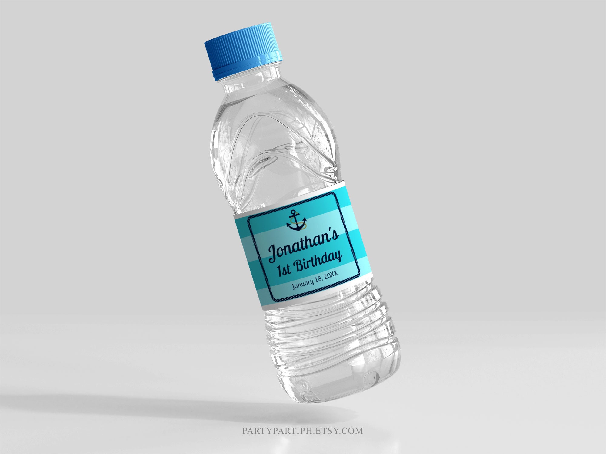 Nautical Water Bottle Labels Template Anchor Stripes Personalized ...