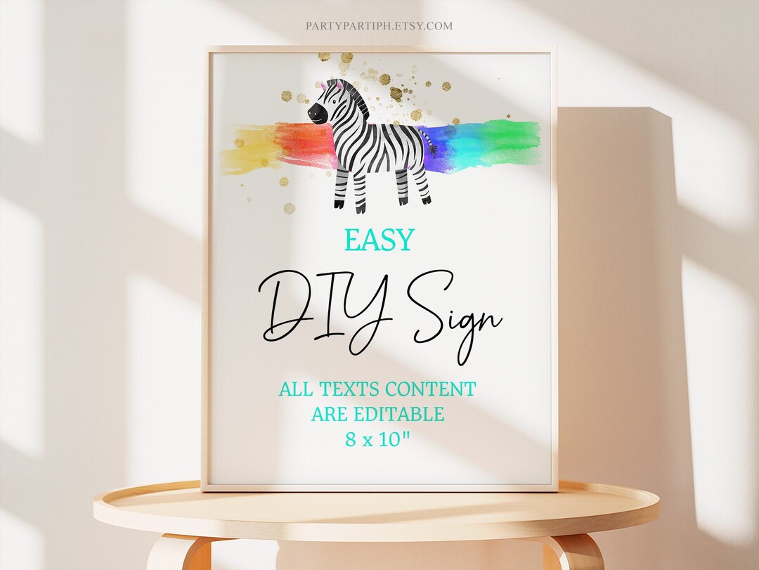 Editable Zebra Party Custom Sign Template - Instant Download - DIY ...