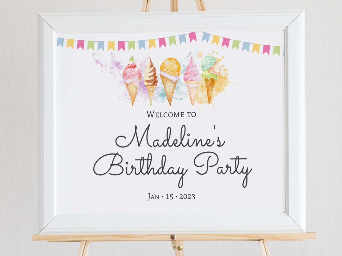 EDITABLE Ice Cream Birthday Welcome Sign Pastel First - Etsy