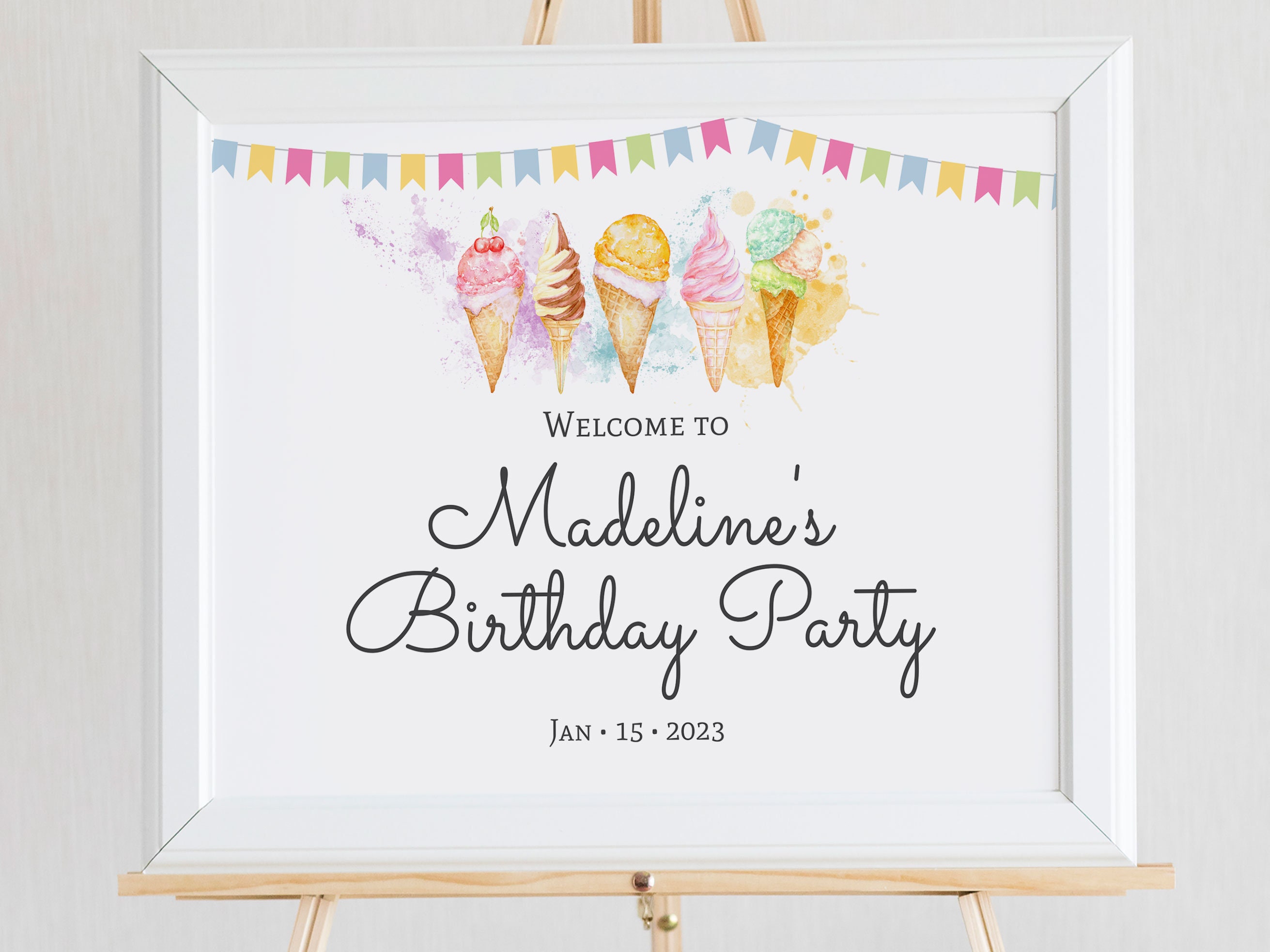 EDITABLE Ice Cream Birthday Welcome Sign Pastel First Birthday Sign ...