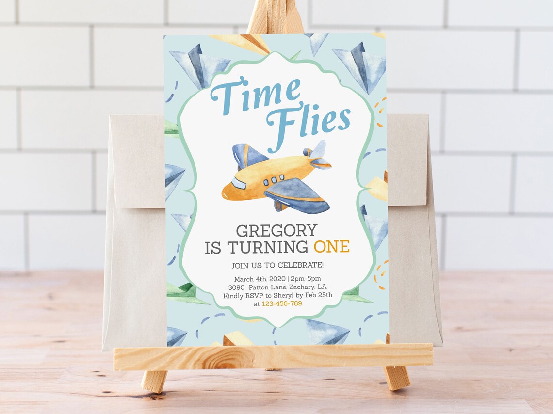 Editable Airplane Birthday Invitation Blue and White Aircraft - Etsy