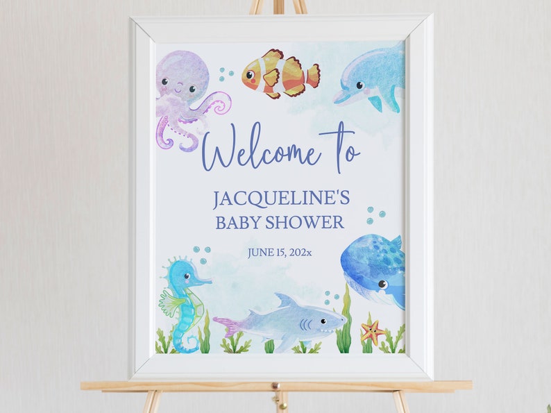 EDITABLE Under the Sea Baby Shower Welcome Sign, Nautical Theme Welcome ...