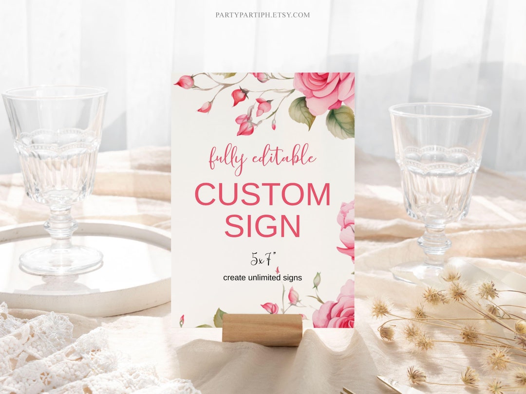Editable Pink Valentine Custom Table Signs 5x7 8x10 Templates Pink ...