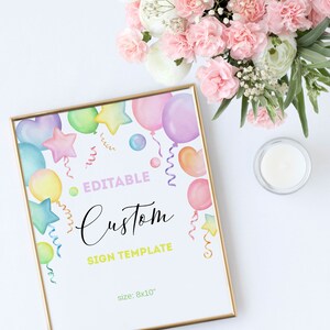 Editable Rainbow Balloons Birthday Custom Sign Pastel - Etsy