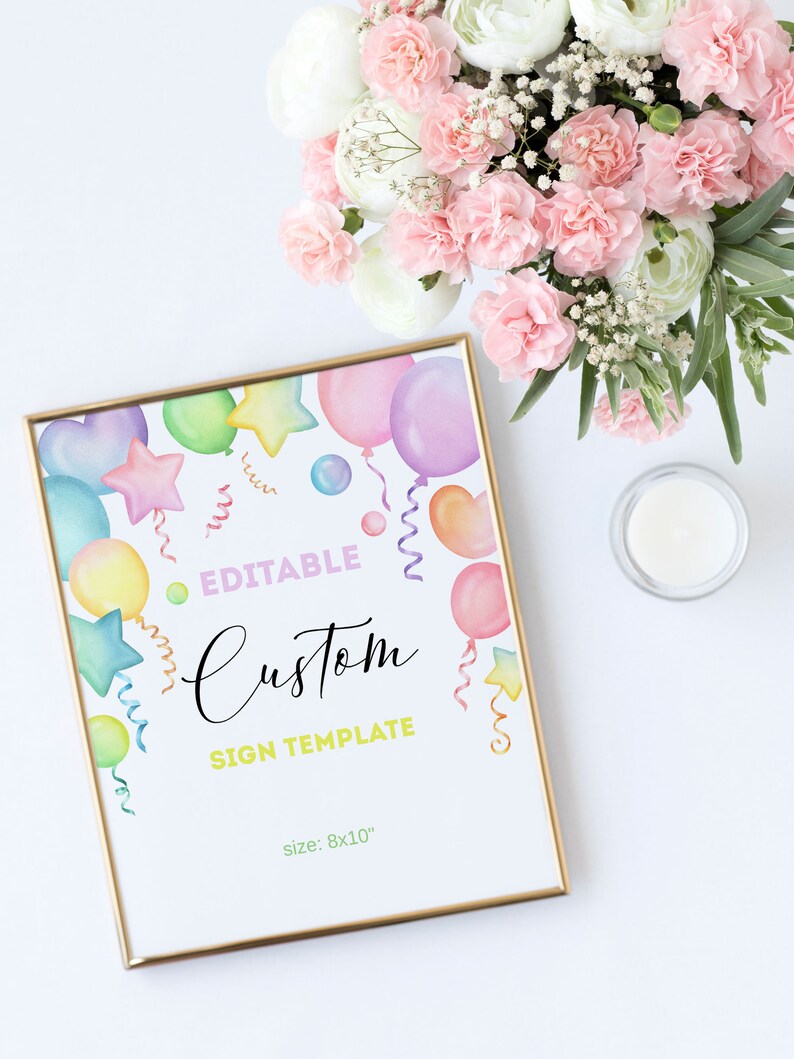 Editable Rainbow Balloons Birthday Custom Sign Pastel - Etsy
