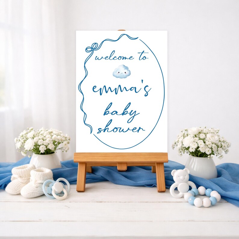 Baby Shower Invitation Template Editable, Minimalist Neutral Blue ...