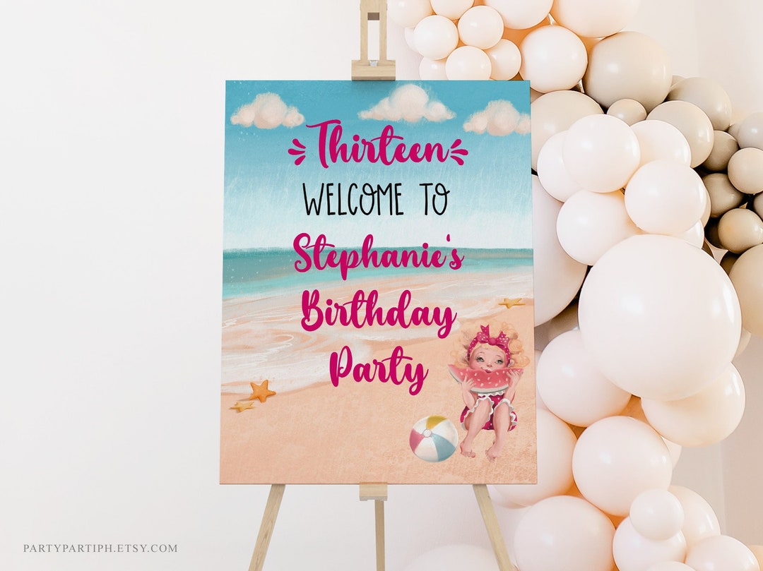 Editable Beach Party Birthday Welcome Sign Template Instant Download ...