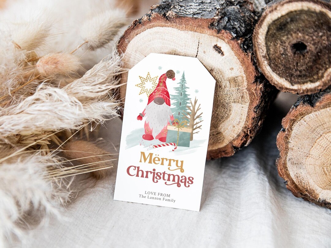 Editable Christmas Thank You Tags Gnome Holiday Gift Tags Merry ...