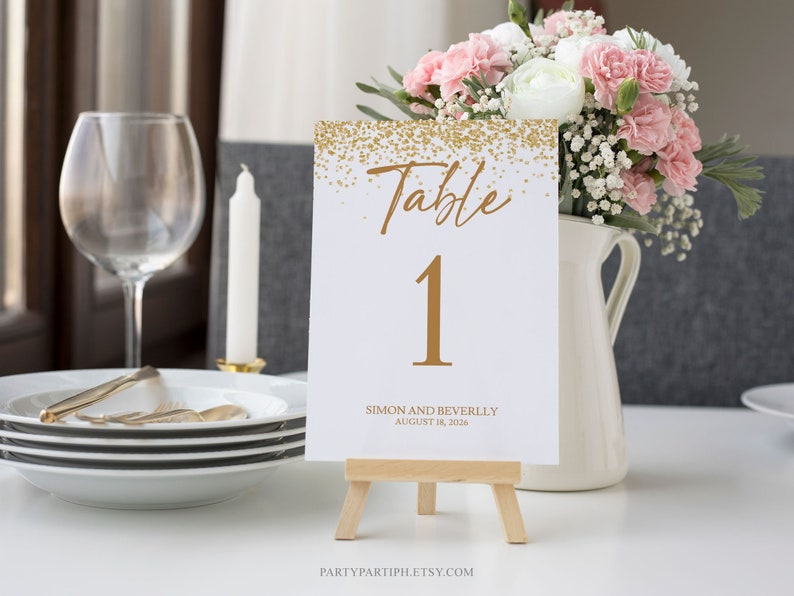 Table Number Sign Template Calligraphy Design in Gold 4x6 - Etsy