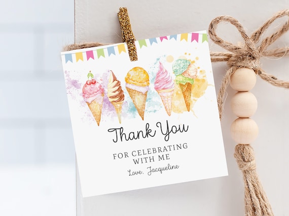 EDITABLE Ice Cream Square Favor Tag Gift Thank You Tags Ice Cream Theme ...