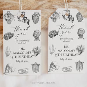 Editable Medical Anatomy Birthday Thank You Tags Template Doctor Nurse ...