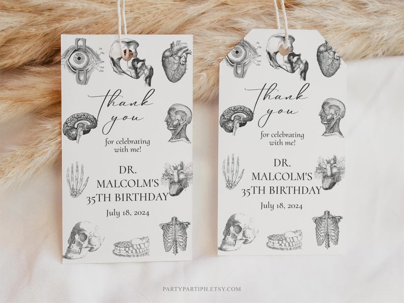 Editable Medical Anatomy Birthday Thank You Tags Template Doctor Nurse ...
