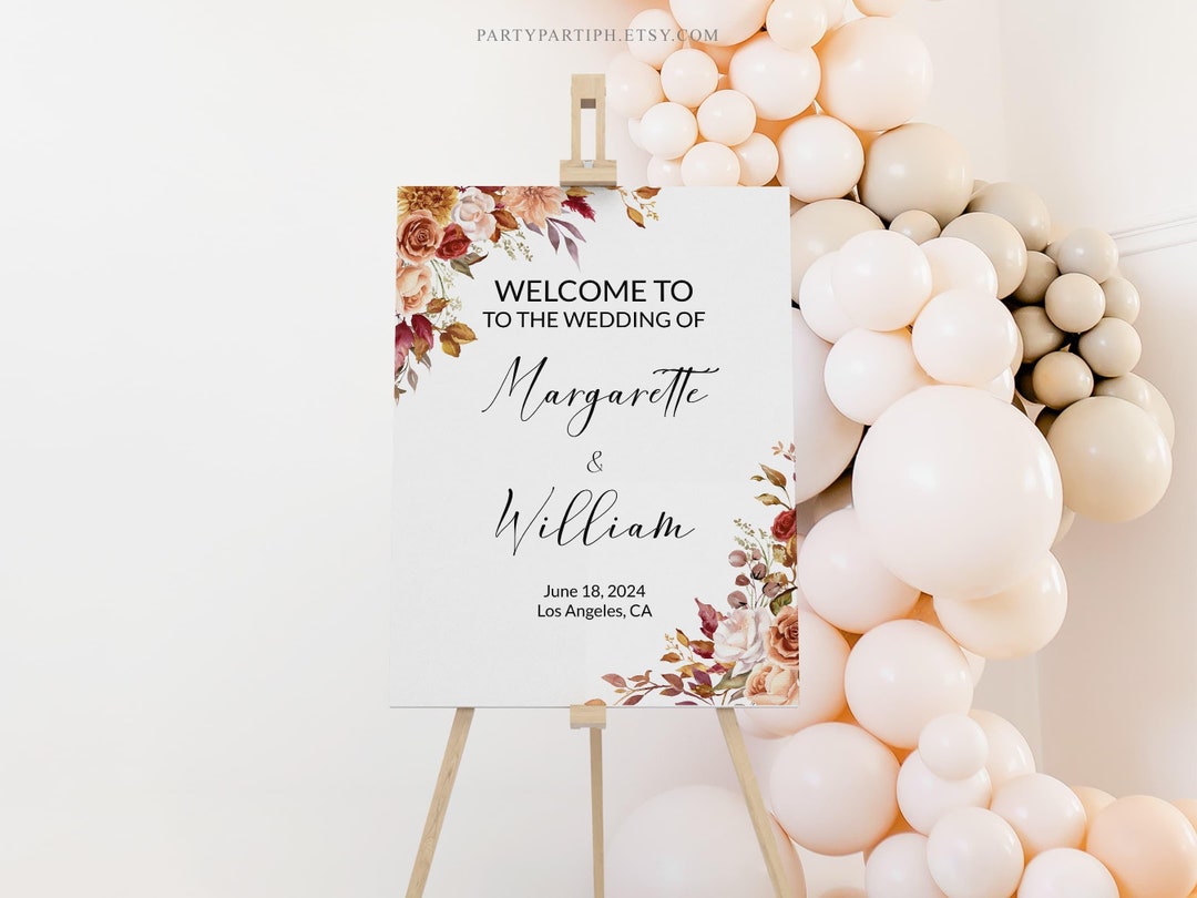 EDITABLE Fall Autumn Wedding Welcome Sign Templates Rustic Flowers ...