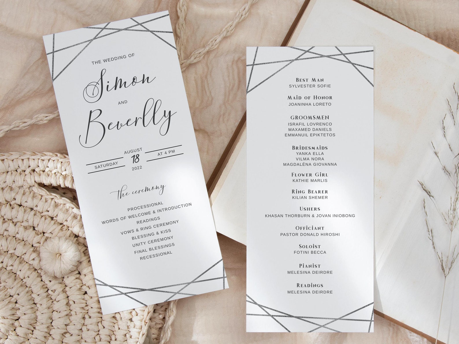 EDITABLE Silver Program Card Template wedding Bridal Shower - Etsy