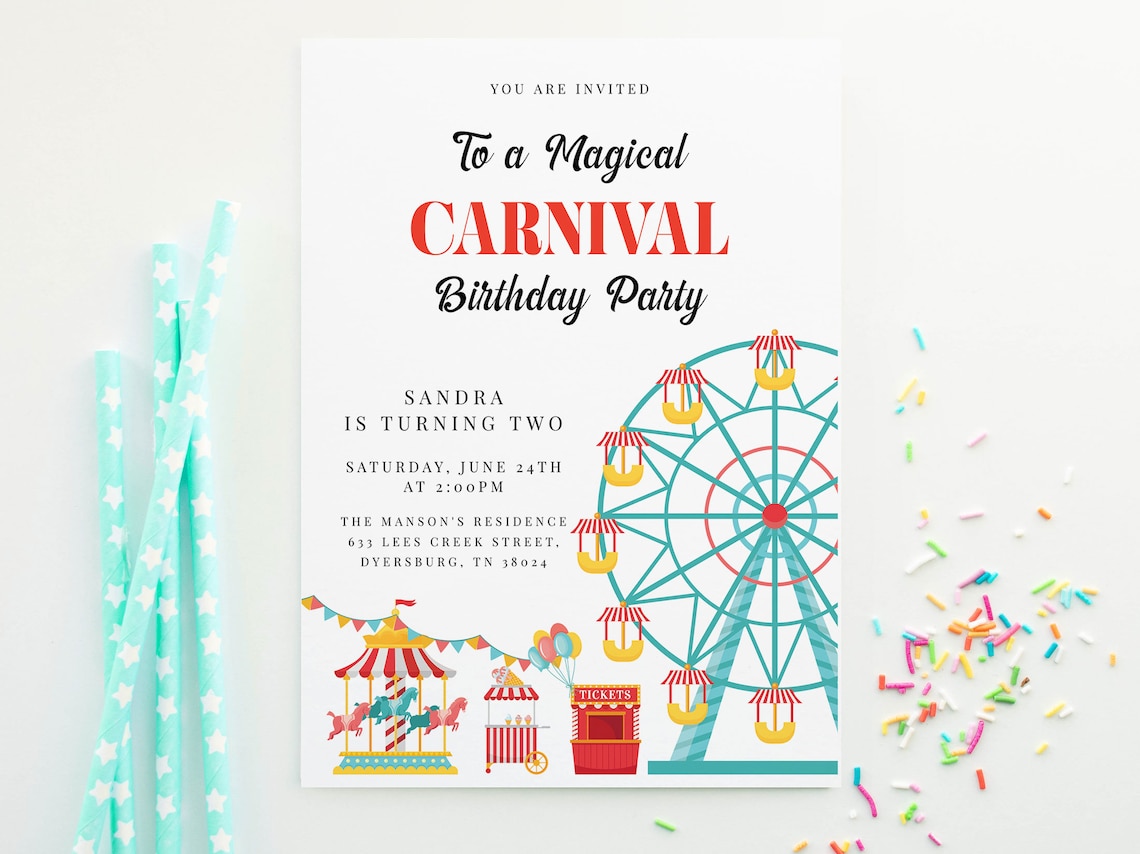 EDITABLE Carnival Birthday Invitation, Carnival Theme Birthday ...