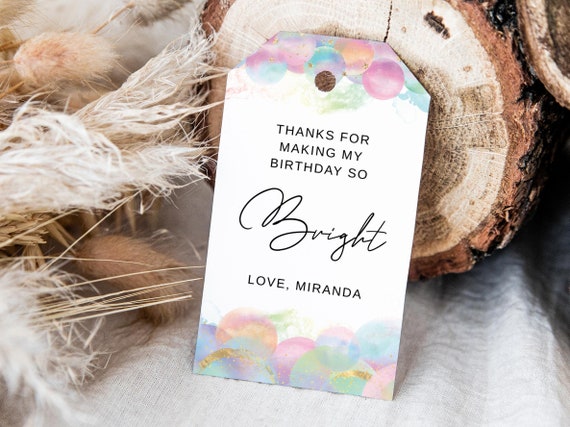 Colorful Birthday Gift Tag Pastel Rainbow Favor Tag Confetti Sprinkles ...