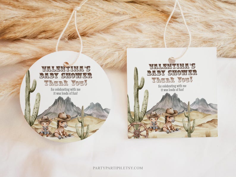 EDITABLE Cowboy Round Baby Shower Favor Tag Template Rodeo Cowboy Gift ...