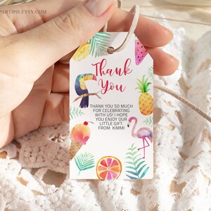 Editable Tropical Birthday Thank You Tags Template Flamingo Gift Tags ...