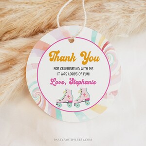 Editable Retro Roller Skates Thank You Tags Template Instant Download ...